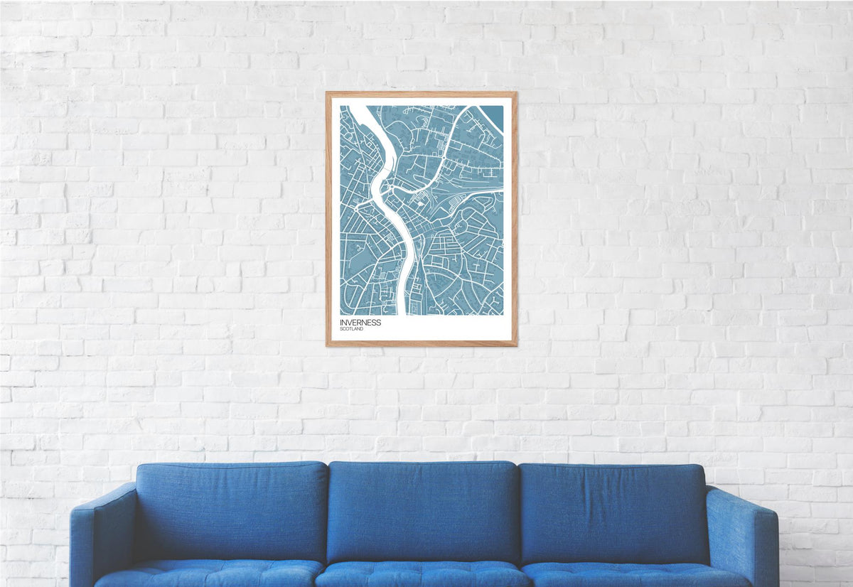 Inverness City Centre Map Art Print - Free International Shipping ...