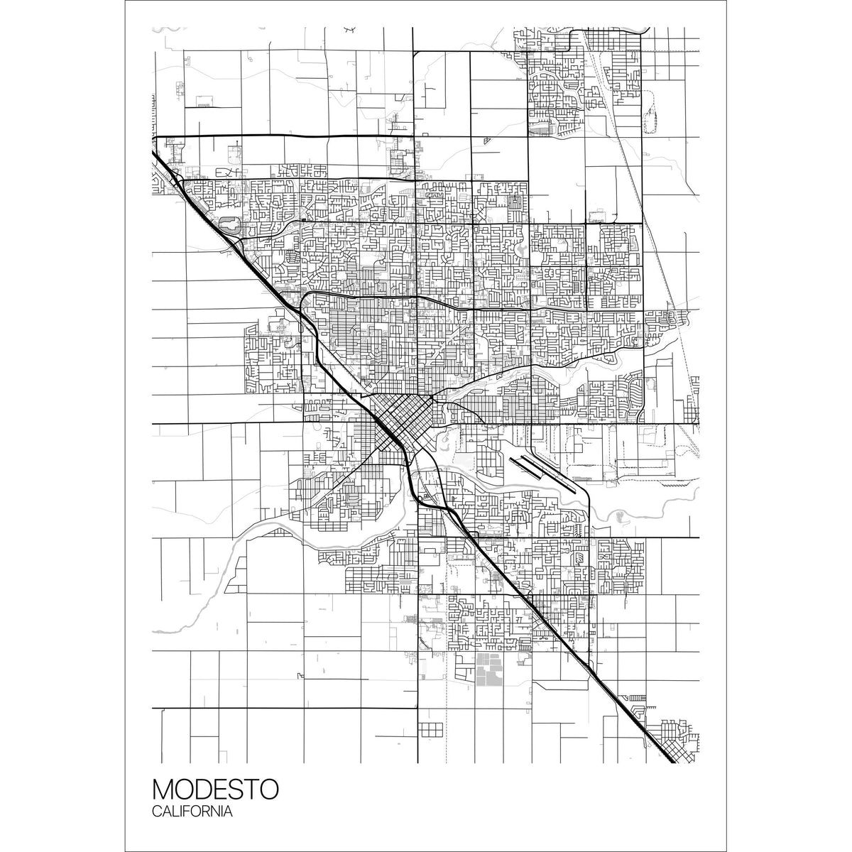 Modesto Map Art Print - Free International Shipping! - Mapply.co